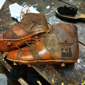 VINTAGE RUGBY BOOTS With Wooden Spikes - Personalized Leather Football ...