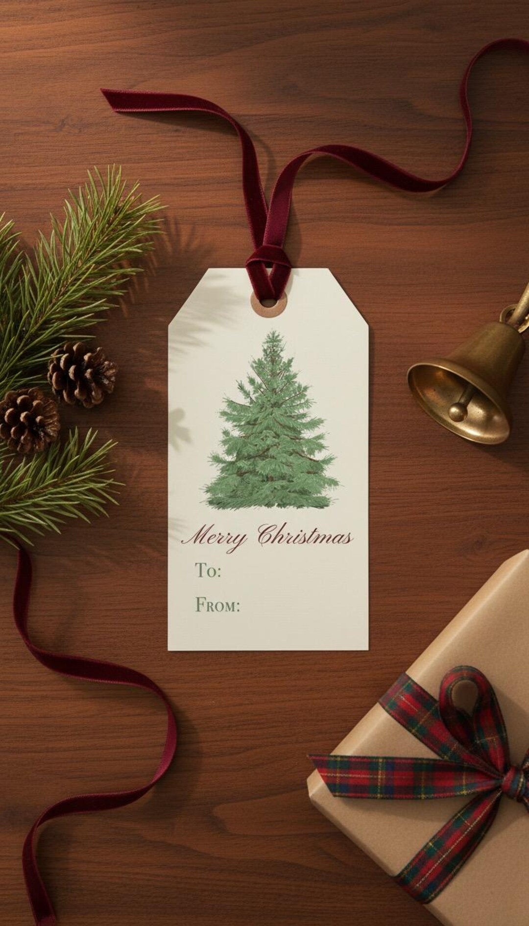 Editable Christmas Tree Gift Tag Template, Plaid Back (digital Download ...