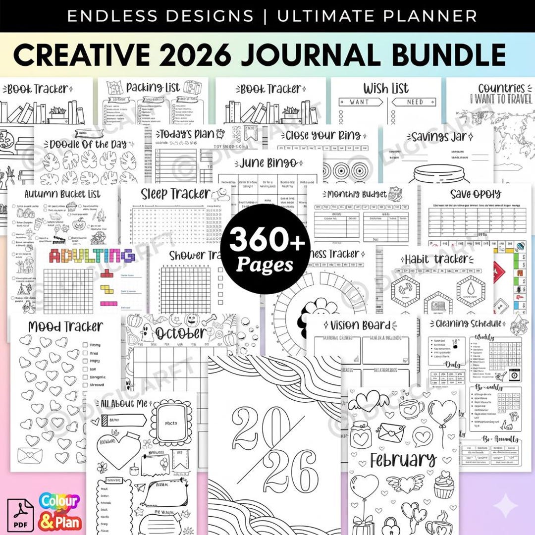 Mega 2026 Digital Planner Bundle | 360+ Pages Printable Journal | All ...