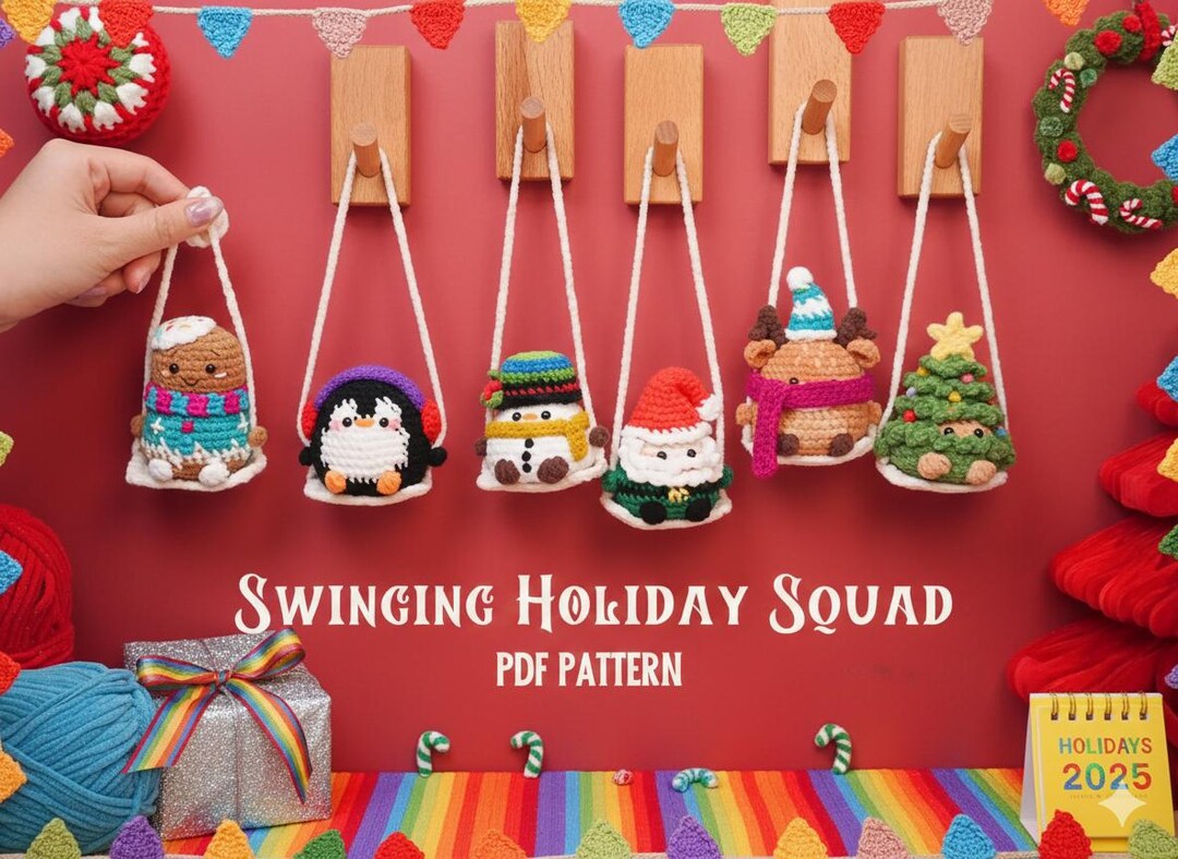 Swinging Holiday Squad Crochet Pattern – Christmas Amigurumi Ornaments ...
