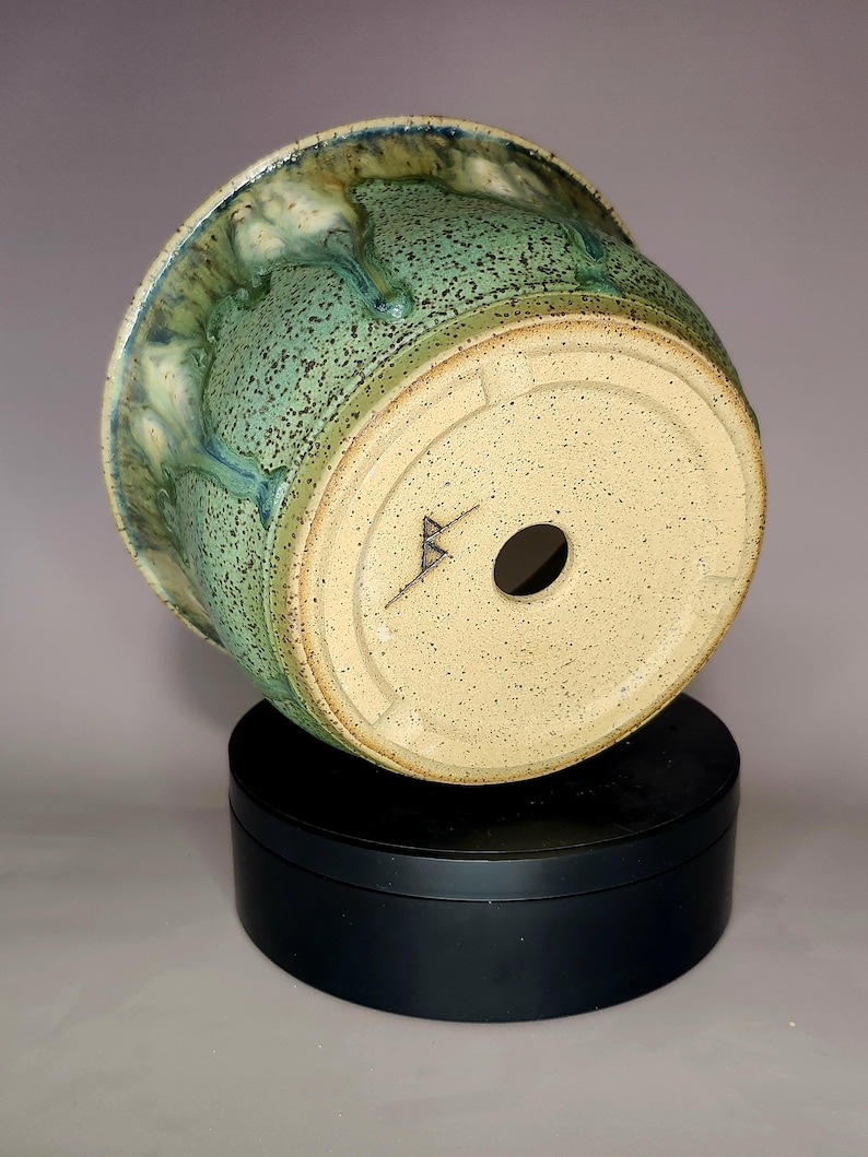 Large Handmade Matte Green Planter – Stoneware Plant Pot With Drainage ...
