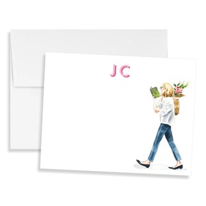 Reading Girl Notecards, Library Book Lover Stationery, Custom Librarian Gift, Personalized ...