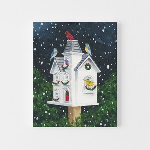 Art Print Winter Bird House - Christmas Festive Decor Snow Woodland ...