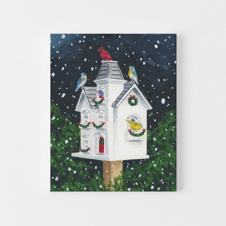 Art Print Winter Bird House Christmas Festive Decor Snow - Etsy