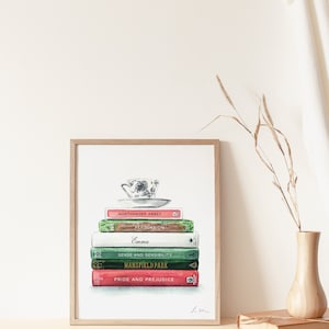 Custom Book Stack Watercolor Art Print - Favorite Books Art, Preppy ...