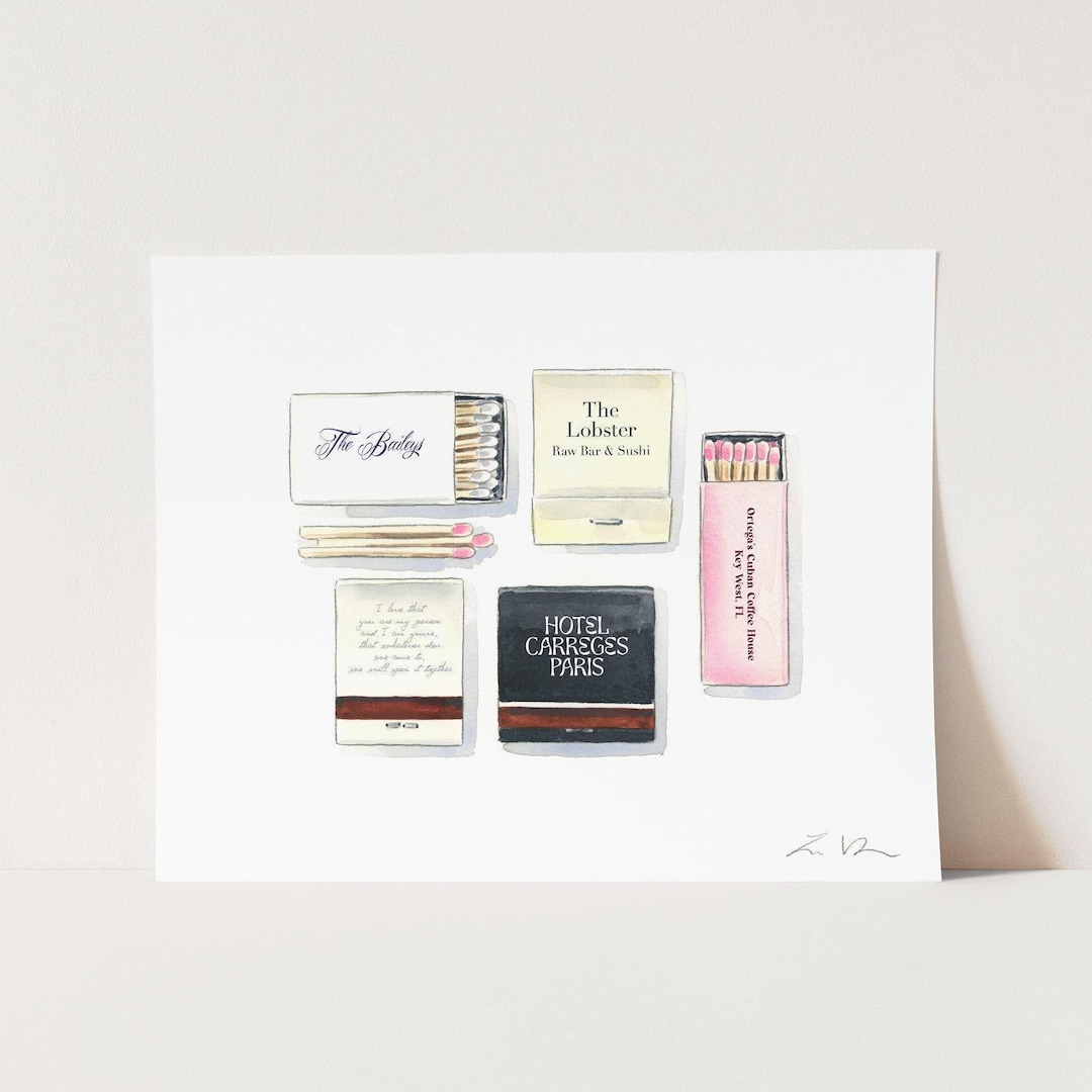 Personalized Wedding Matches Art Print, Custom Matchbook Art, Paper ...
