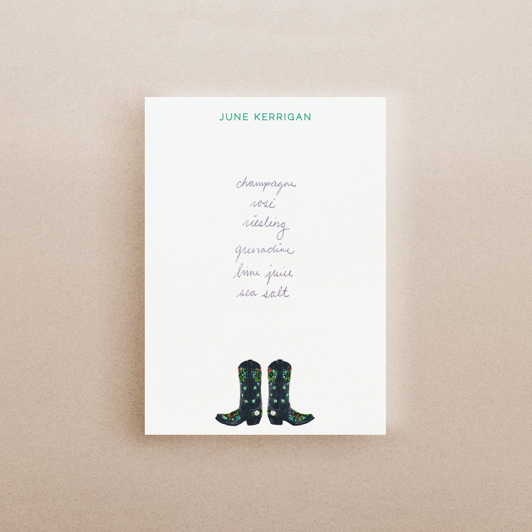 Black Cowboy Boots Notepad, Personalized Note Pad, Monogrammed ...