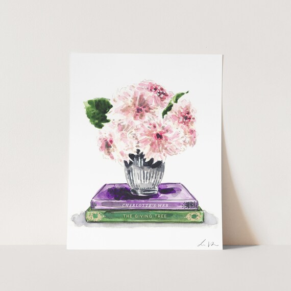 PERSONALIZED ART PRINT Your Favorite Books No. 3 Pink Flower | Etsy
