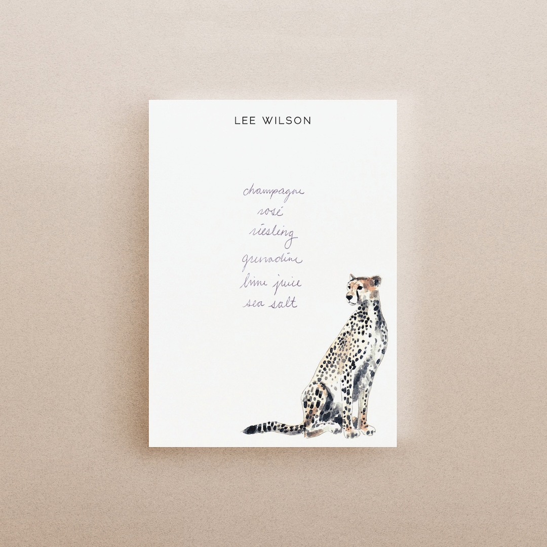 Chic Cheetah Notepad, Personalized Stationery, Big Cat Note Pad, Animal ...