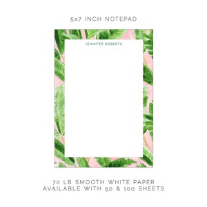 Personalized Notepad Green Banana Leaf Pattern on Pink - Your Name or ...