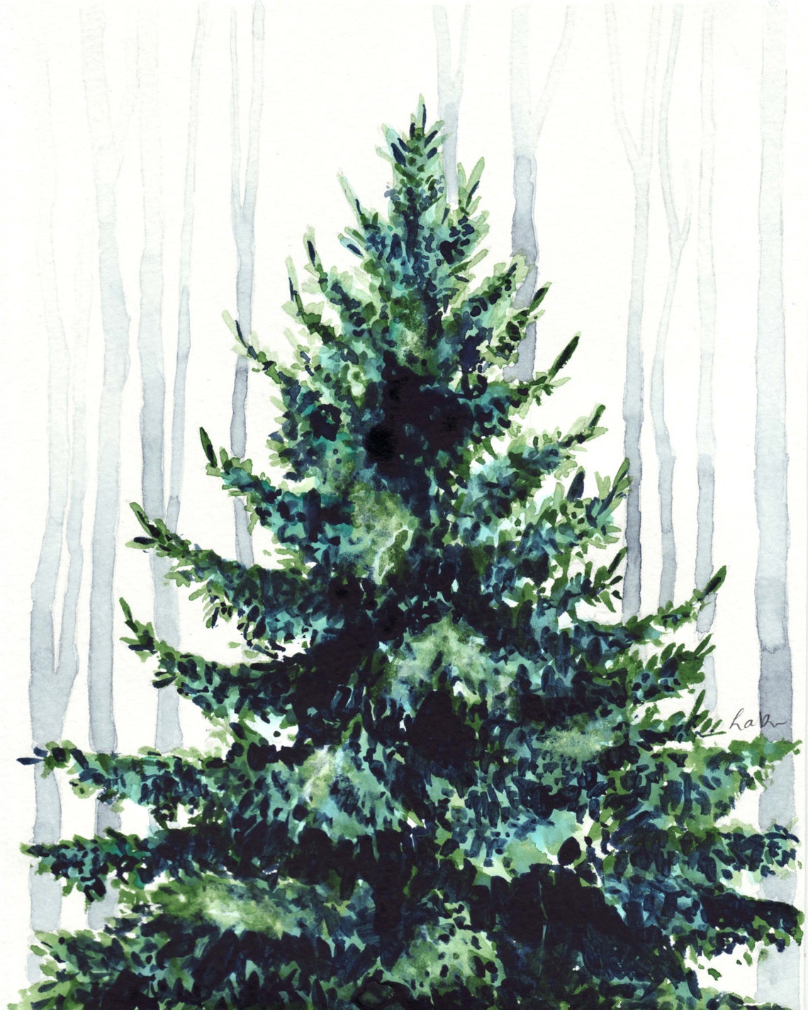Art Print Christmas Tree in the Woods Watercolor Painting Wall - Etsy