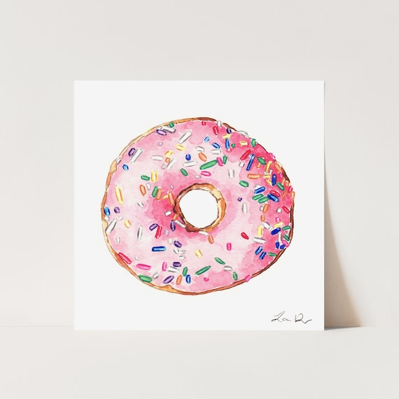 ART PRINT Pink Donut With Rainbow Sprinkles Watercolor - Etsy