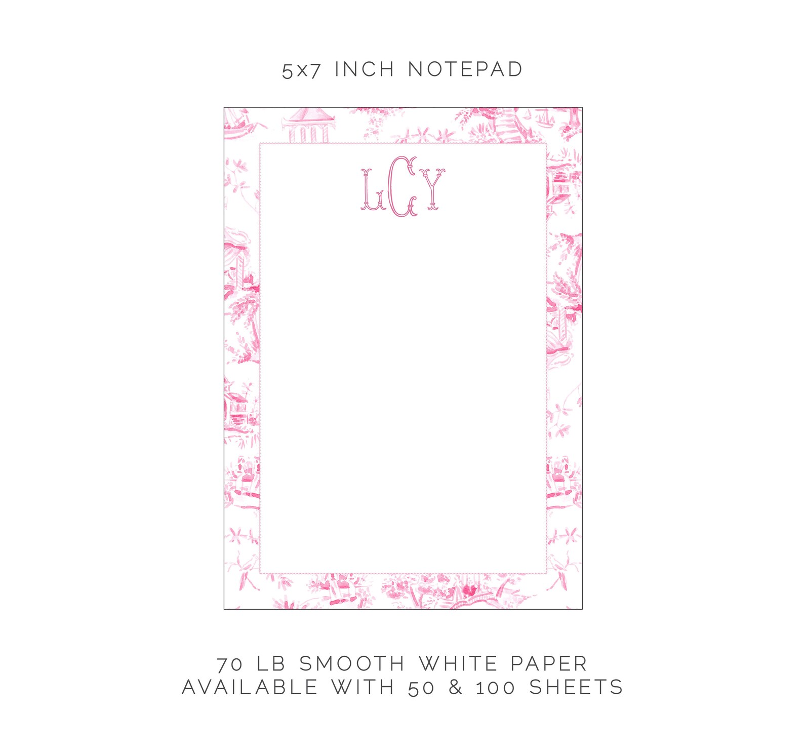 Personalized Notepad Light Pink Chinoiserie Toile Pattern | Etsy