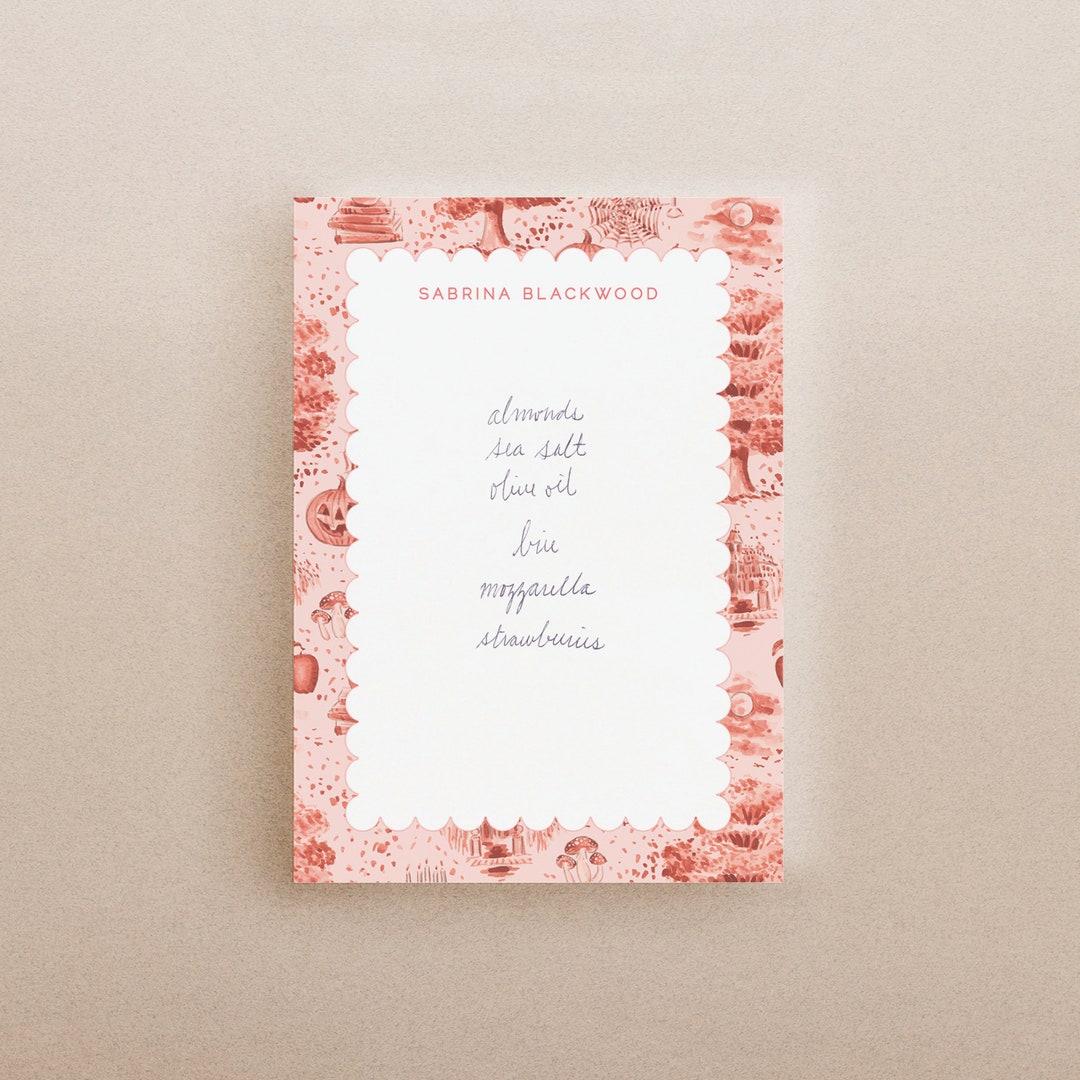 Autumn Toile Notepad, October Stationery Note Pad, Preppy Halloween ...