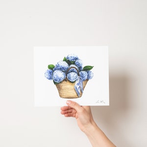 Preppy Blue Hydrangeas Straw Tote Art Print, New England Floral Wall ...
