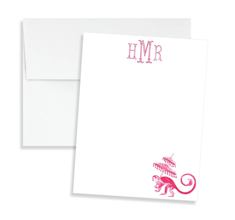 Pink Chinoiserie Monkey Custom Stationery Monogram Notecards - Etsy