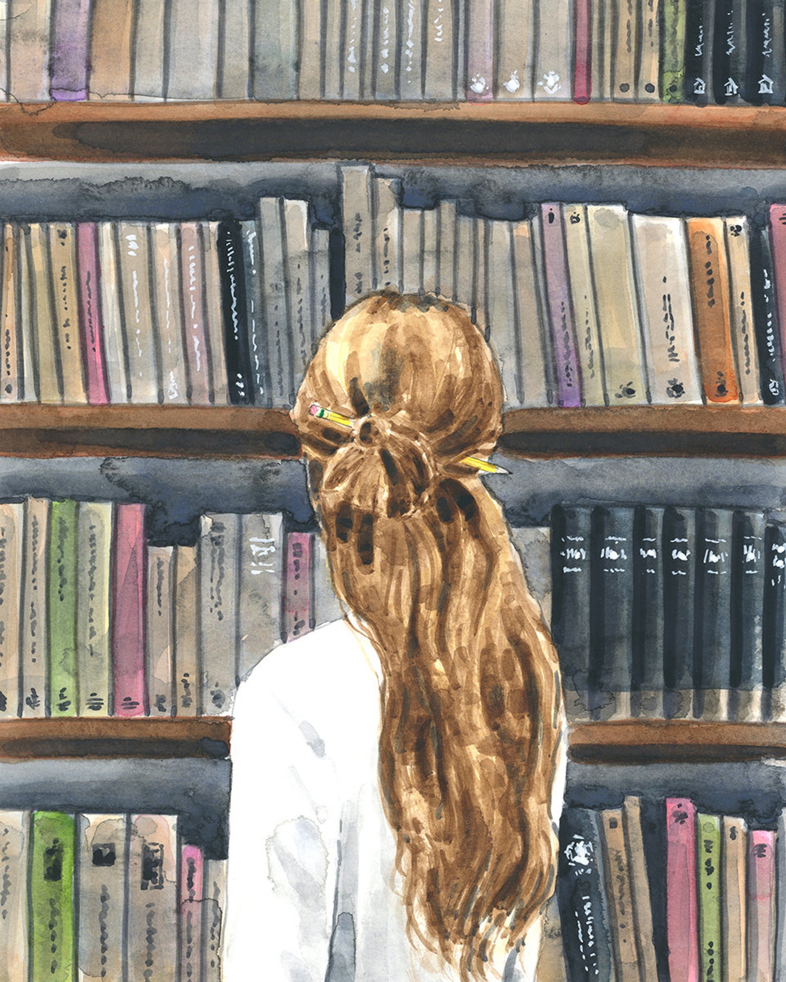 Art Print Girl in the Bookstore Library Art Book Lover - Etsy