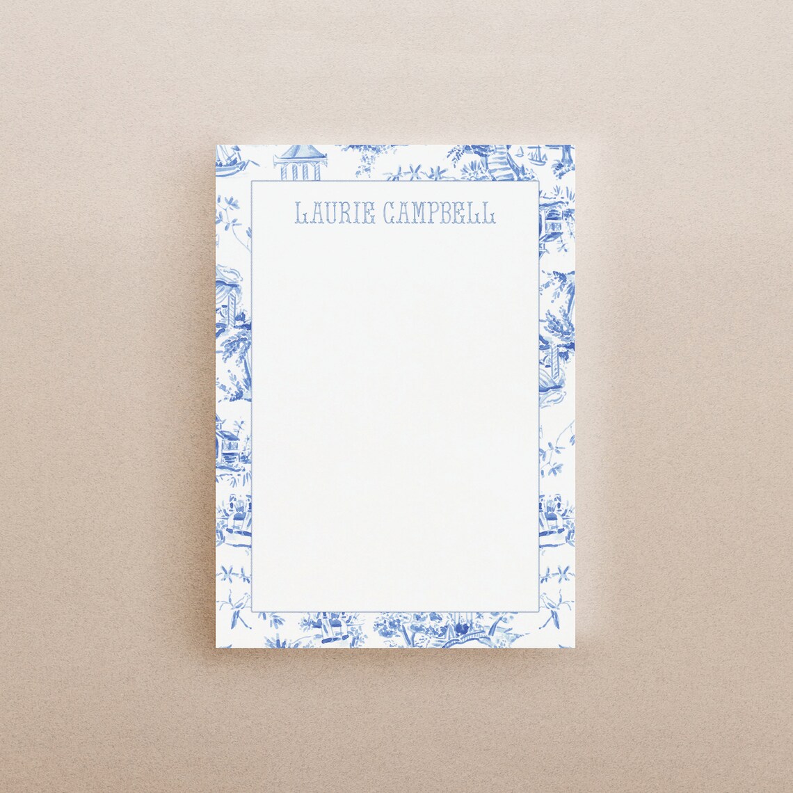 Personalized Notepad Blue Chinoiserie Toile Pattern Monogram - Etsy
