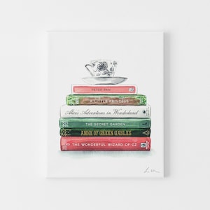 Custom Book Stack Watercolor Art Print - Favorite Books Art, Preppy ...