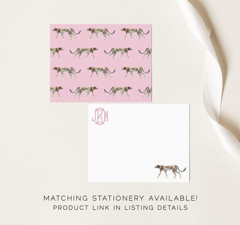 Pink Cheetah Pattern Notepad, Custom Monogram Stationery, Preppy ...