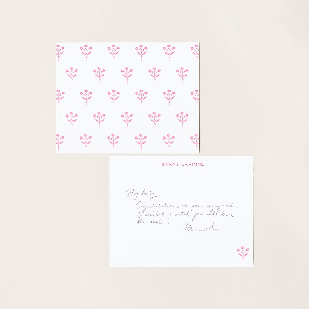 Personalized Stationery - Pink Floral Pattern - Preppy Note Cards ...