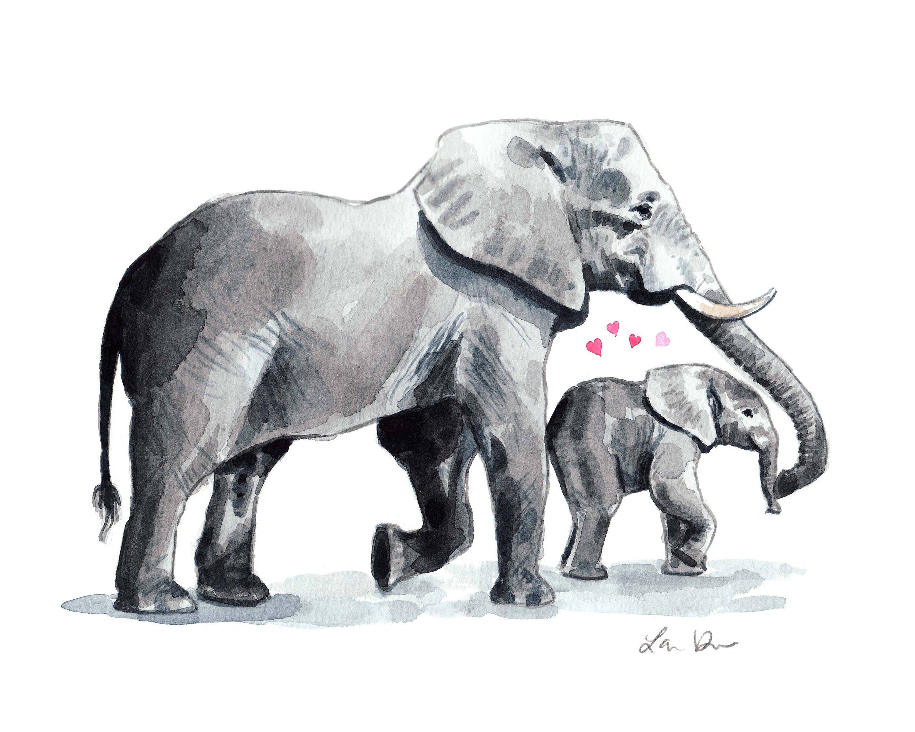 Mom And Baby Elephant Drawings
