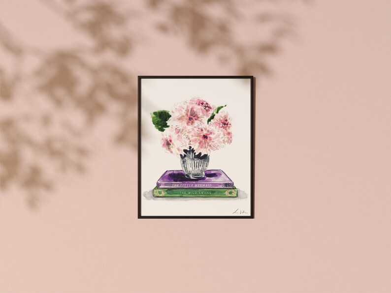 Personalized Art Print Your Favorite Books No. 3 - Pink Flower Bouquet ...