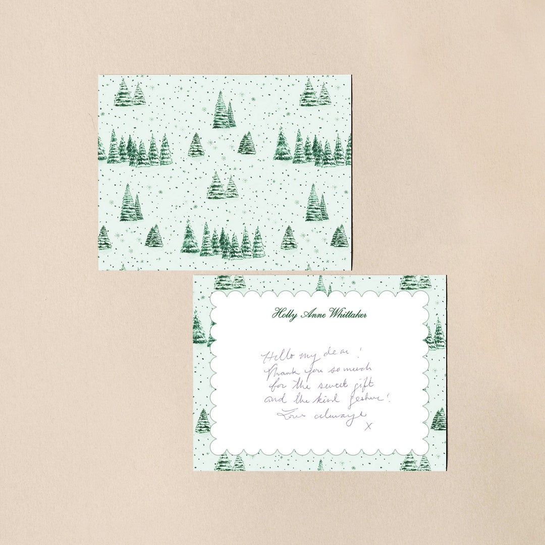Green Pine Tree Toile Notecard Set, Personalized Winter Toile Blank ...