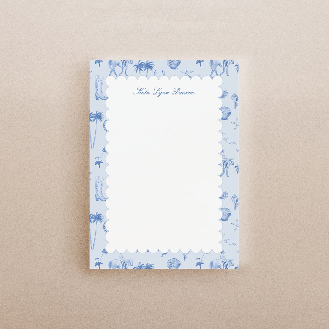 Coastal Cowgirl Toile Notepad Blue, Southern Preppy Note Pad, Cowgirl ...