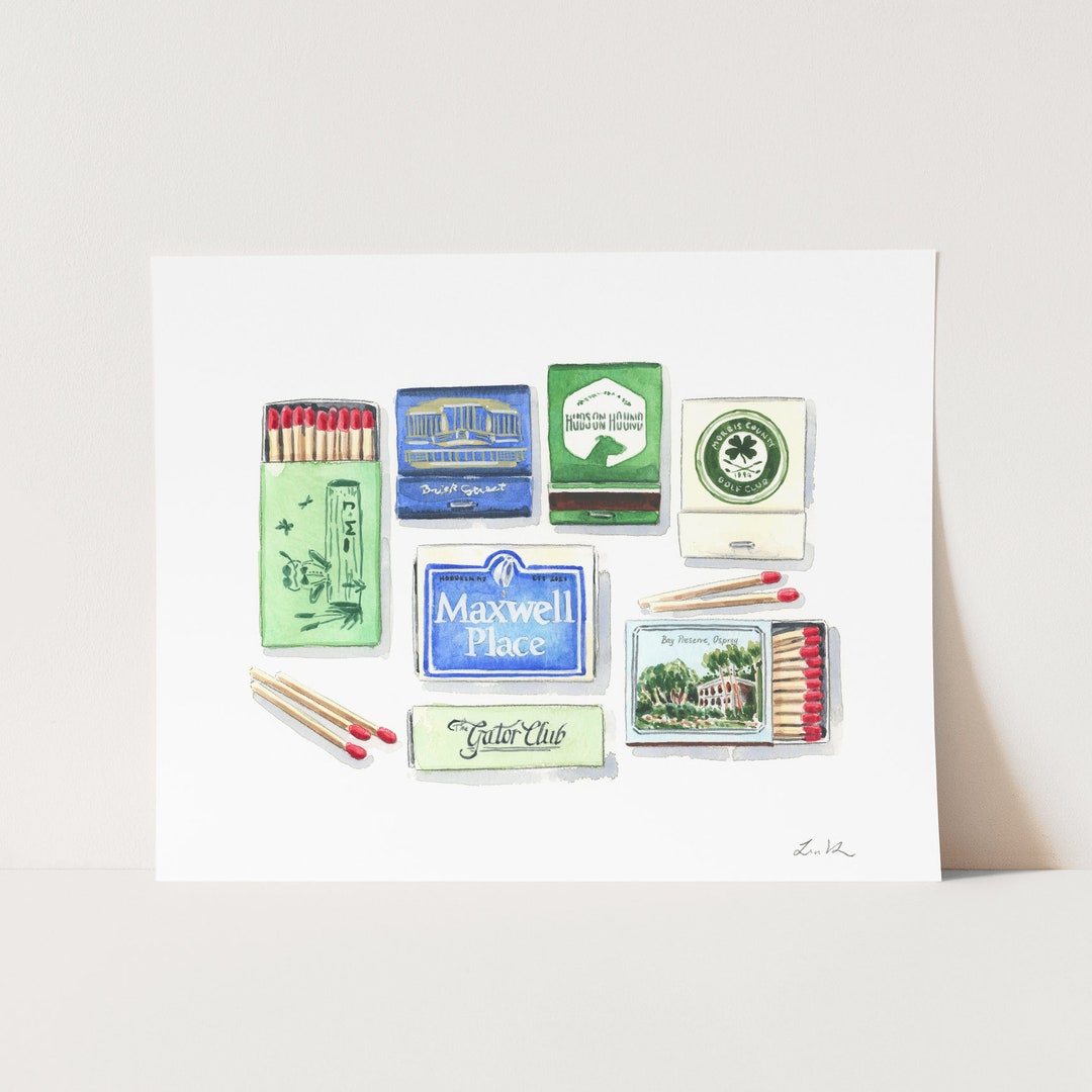 Custom Matchbook Collage Watercolor Painting, Favorite Restaurant ...