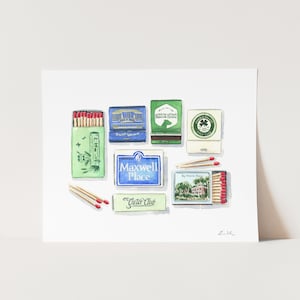 Custom Matchbook Collage Watercolor Painting, Favorite Restaurant ...