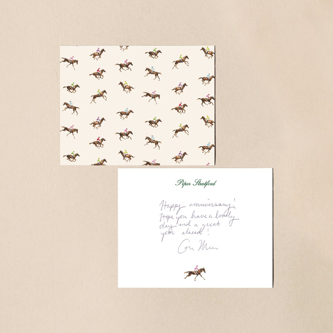 Horse Racing Pattern Notecards, Preppy Equine Stationery, Custom Horse ...