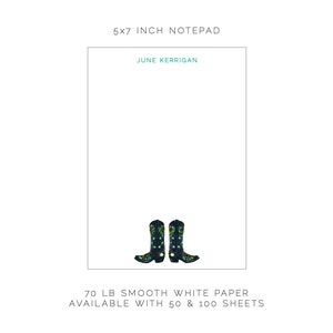 Black Cowboy Boots Notepad, Personalized Note Pad, Monogrammed ...