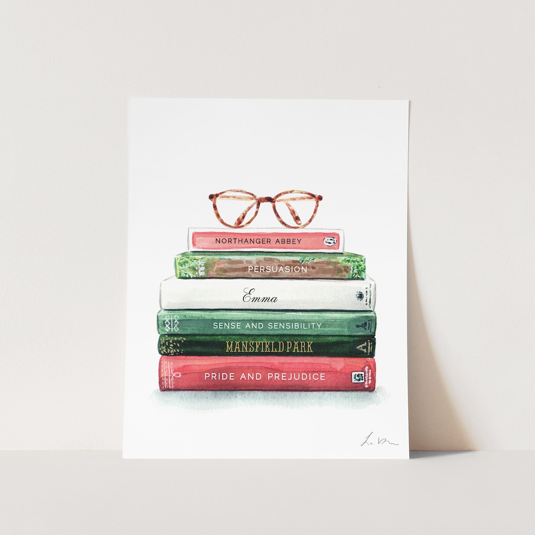 Jane Austen Books Art Print, Jane Austen Gift, Library Wall Art, Book ...