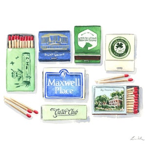 Custom Matchbook Collage Watercolor Painting, Favorite Restaurant ...