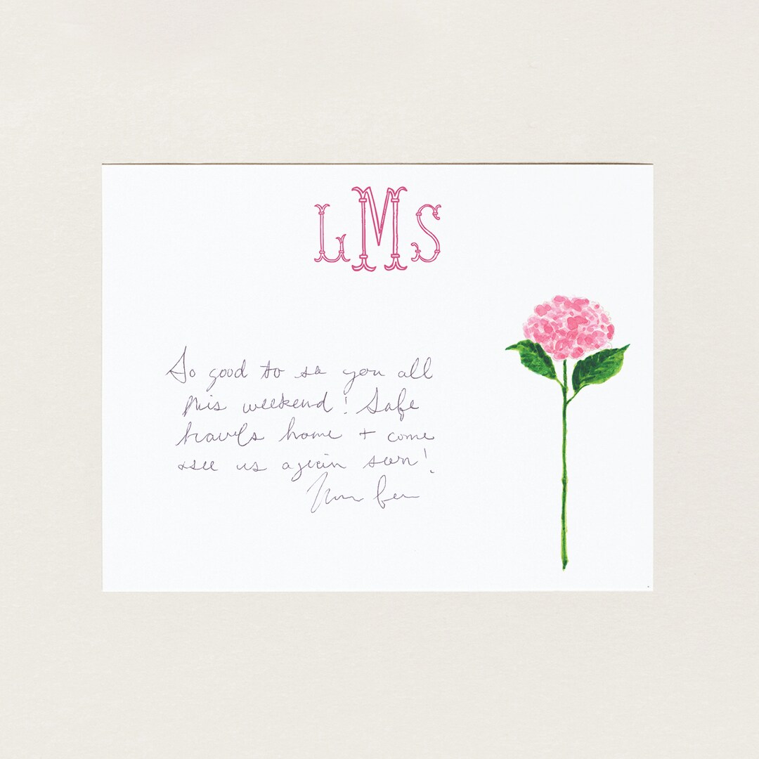 Pink Hydrangea Stationery, Grandmillennial Notecard Set, Preppy ...