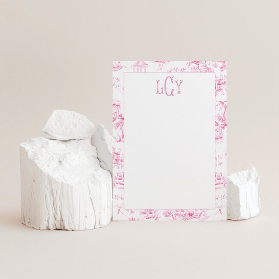 Personalized Notepad Light Pink Chinoiserie Toile Pattern | Etsy