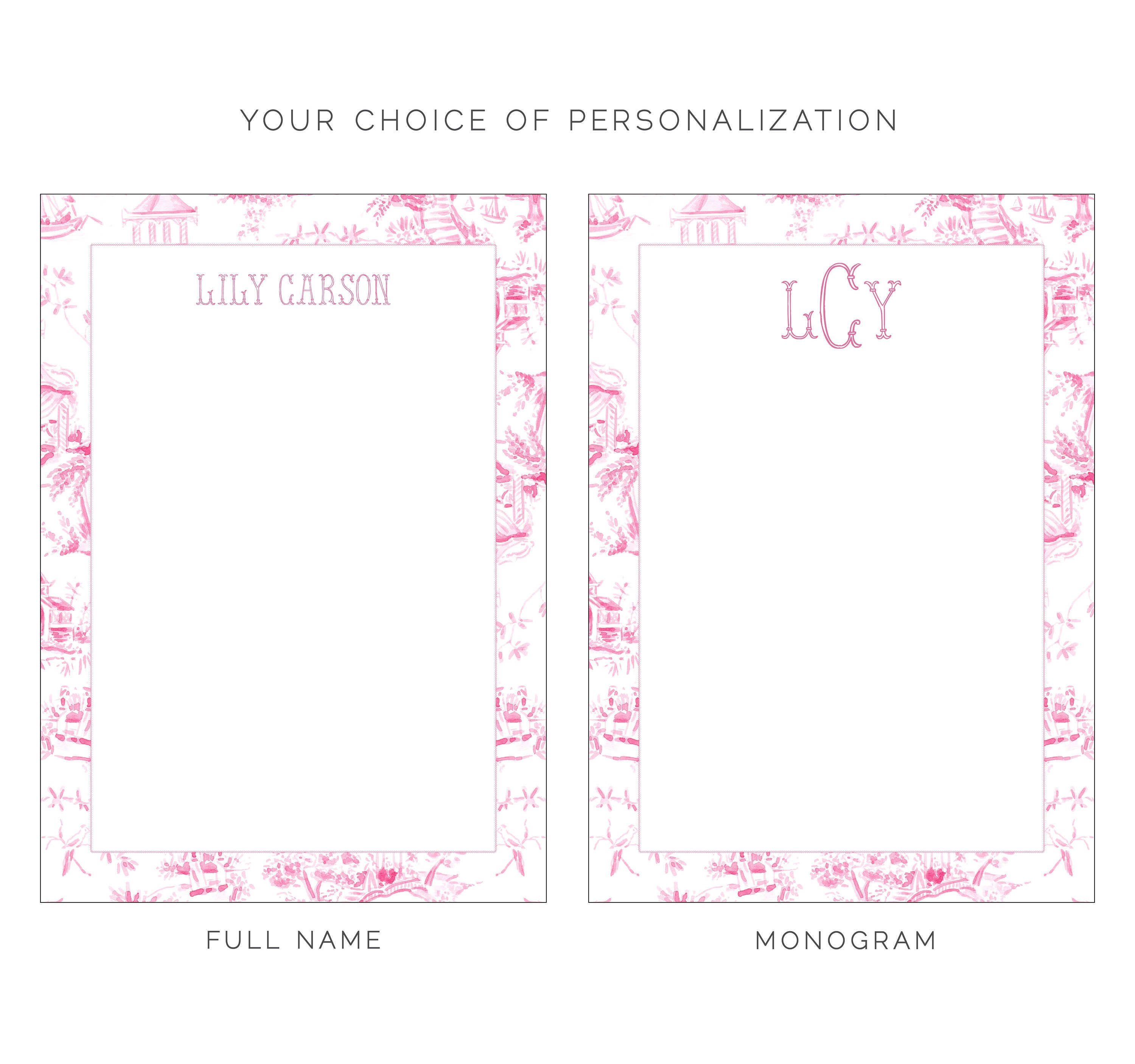 Personalized Notepad Light Pink Chinoiserie Toile Pattern | Etsy