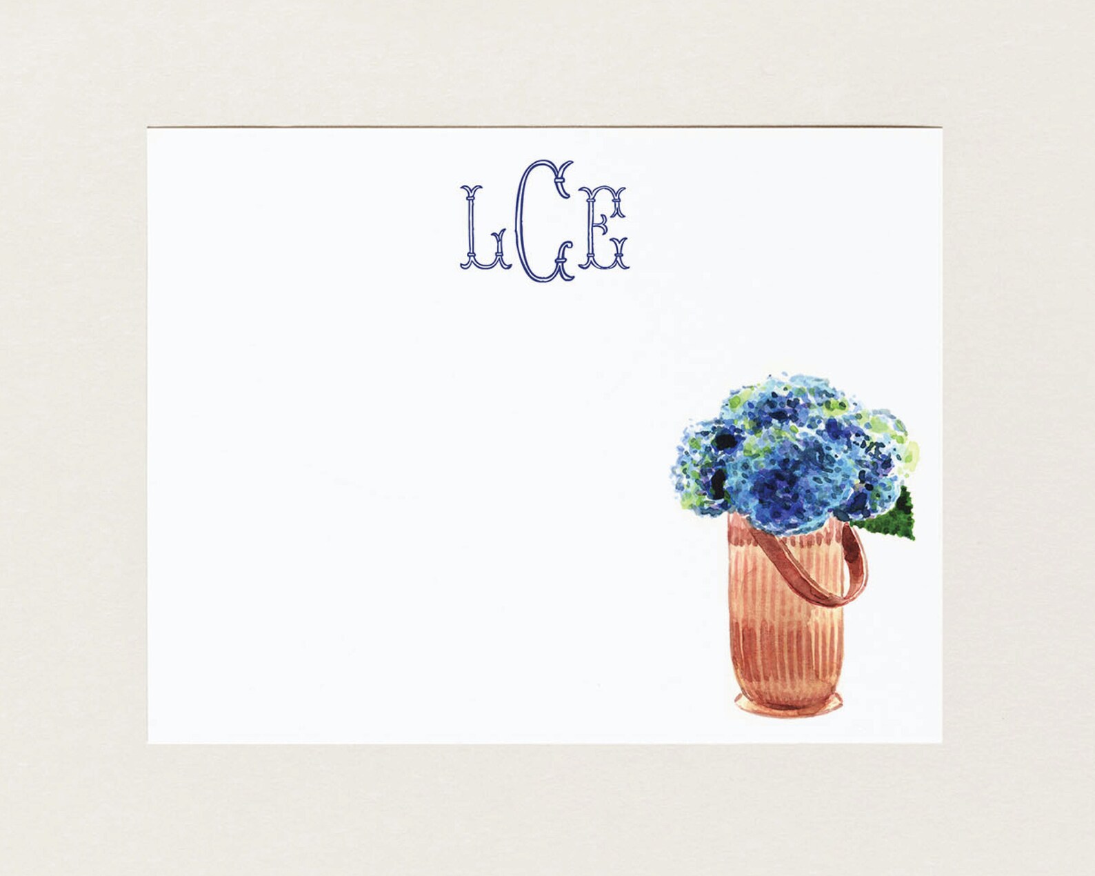 Personalized Stationery Blue Hydrangeas in Nantucket Basket Preppy Note ...
