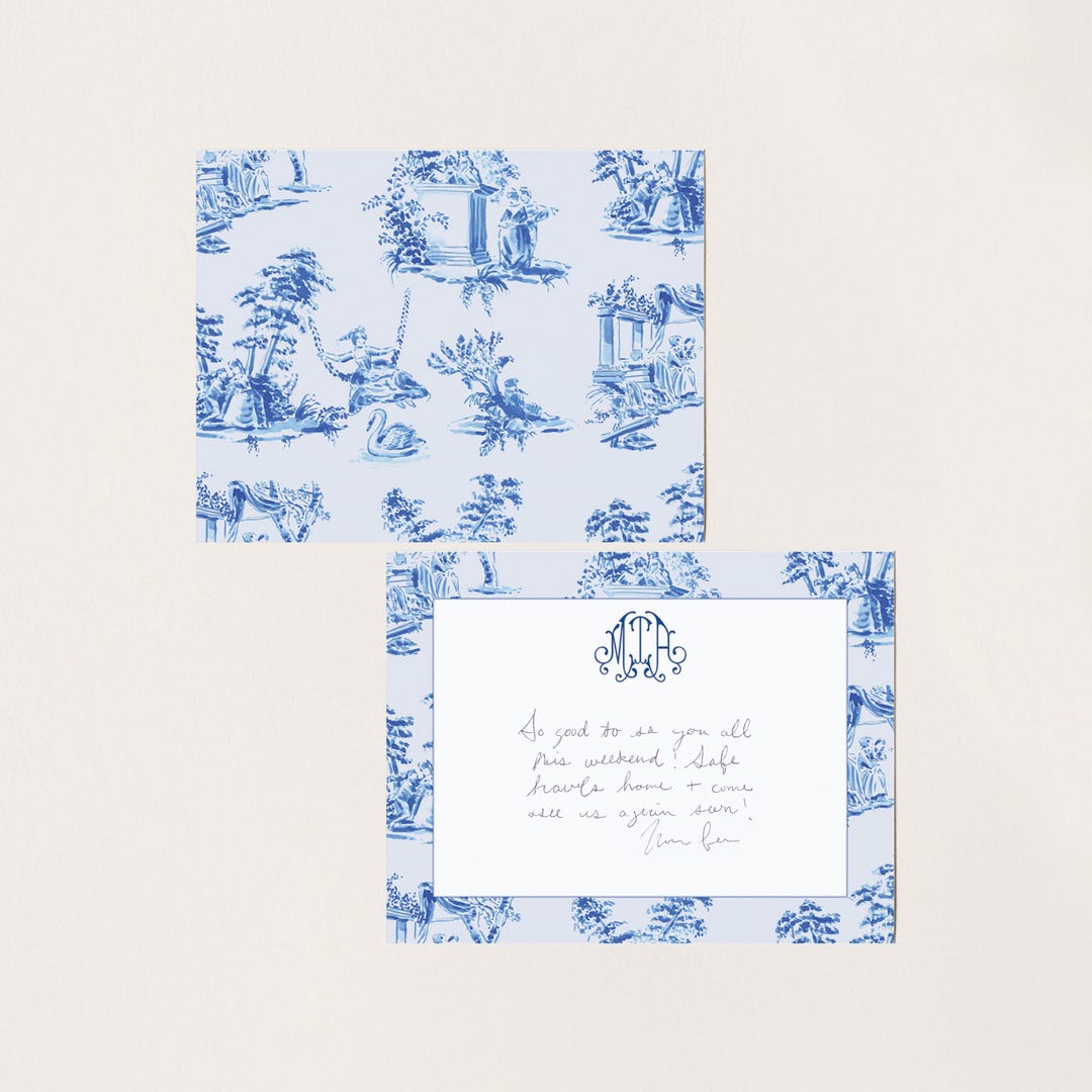 Romantic Regency Toile Pattern Stationery, Southern Preppy Note Card ...