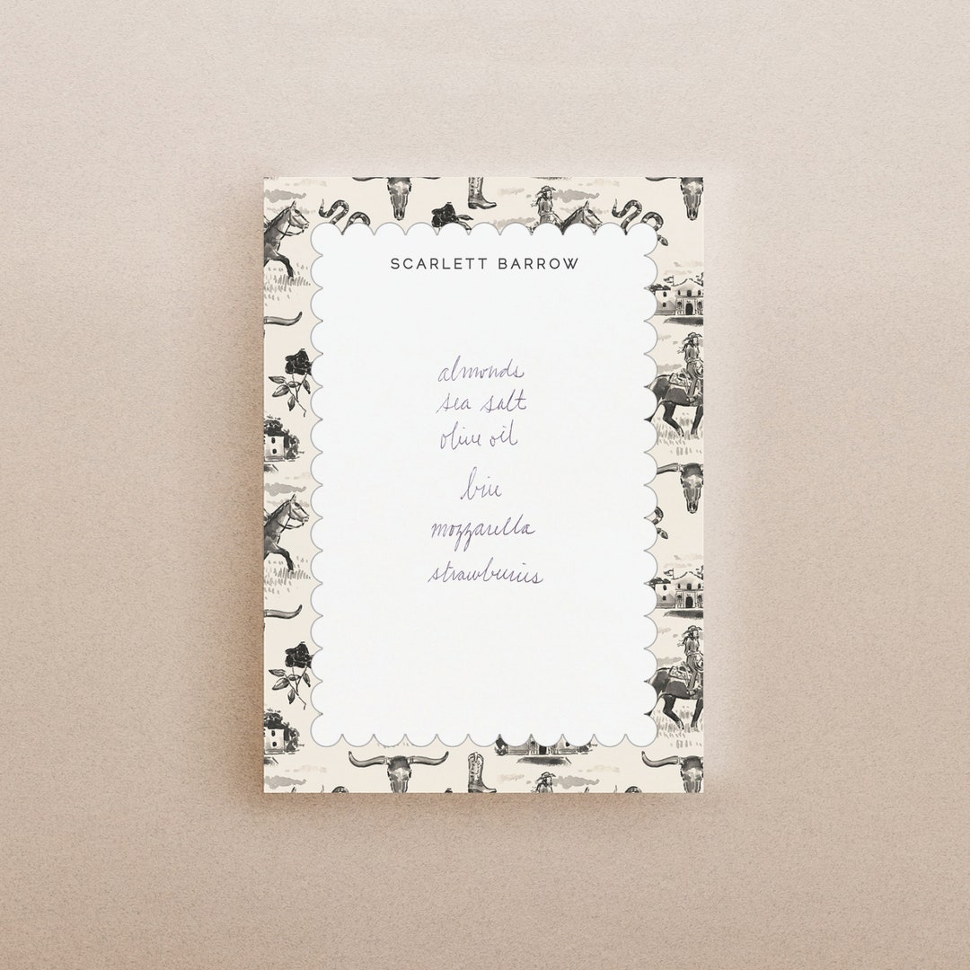 Black Western Cowgirl Toile Notepad, Southern Preppy Note Pad, Custom ...