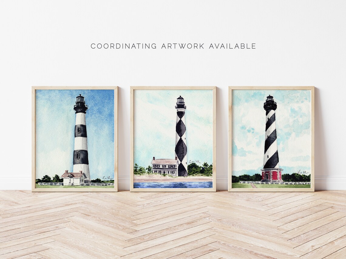 ART PRINT Cape Lookout Light House Lighthouse Watercolor - Etsy
