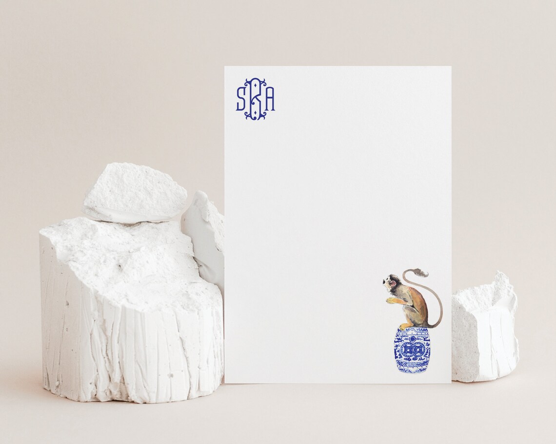 Personalized Notepad Chinoiserie Scene Monkey on a Garden Seat - Etsy