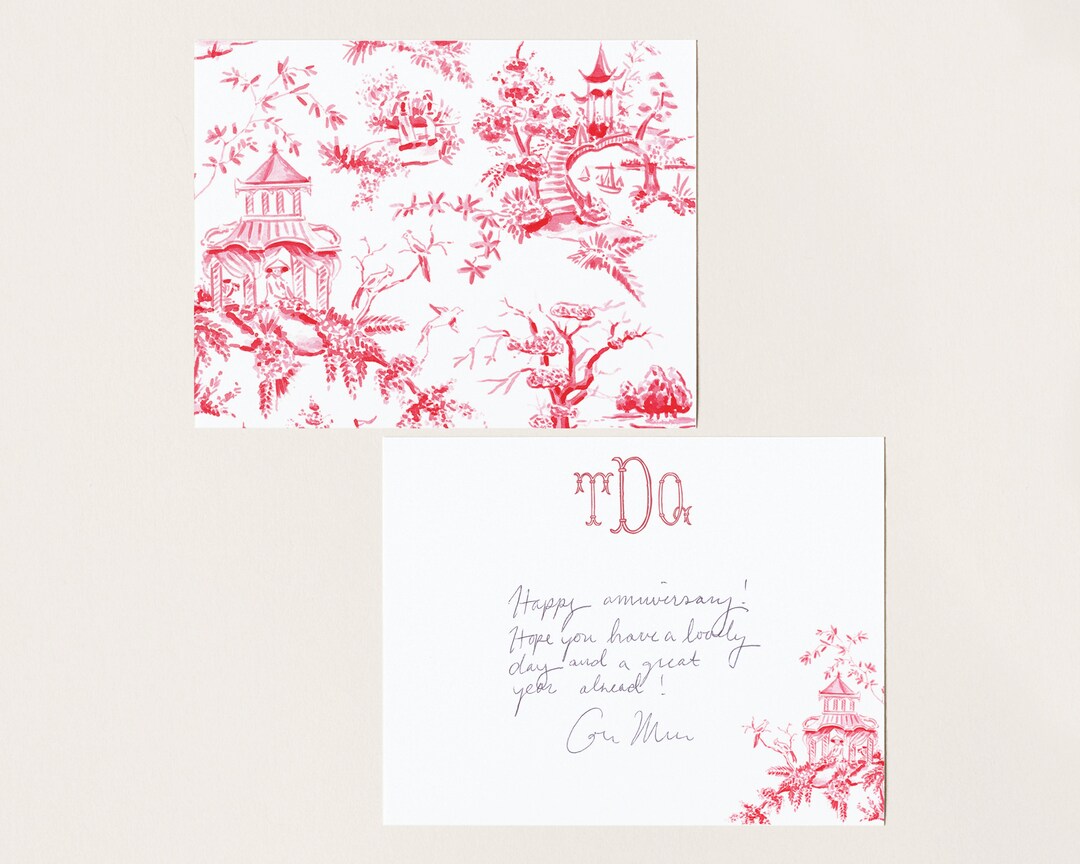 Red Chinoiserie Toile Personalized Stationery, Monogram Note Cards ...