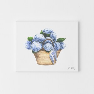 Preppy Blue Hydrangeas Straw Tote Art Print, New England Floral Wall ...