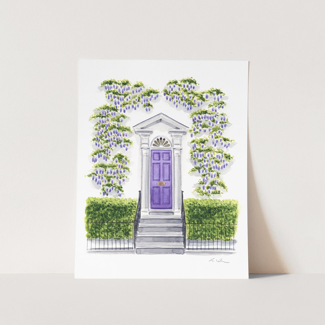 Wisteria Front Door Art Print, London Purple Door Painting, Preppy ...