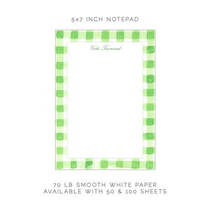 Personalized Notepad Green Gingham Pattern - Your Name or Message ...