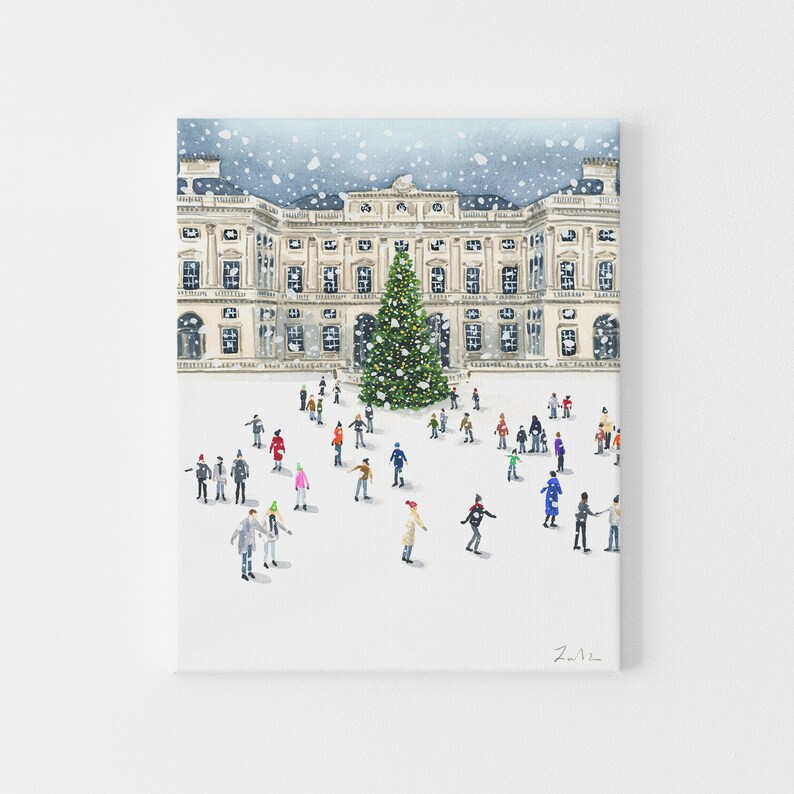 London Ice Skating Art Print Winter City Scene Watercolor - Etsy