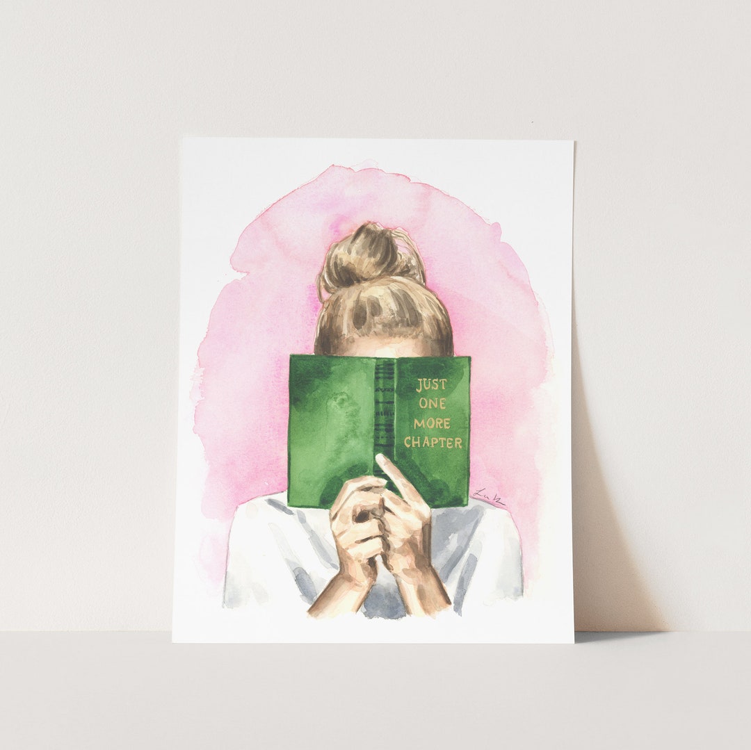 Just One More Chapter Art Print, Book Lover Gift, Library Watercolor ...