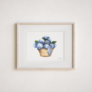 Preppy Blue Hydrangeas Straw Tote Art Print, New England Floral Wall ...